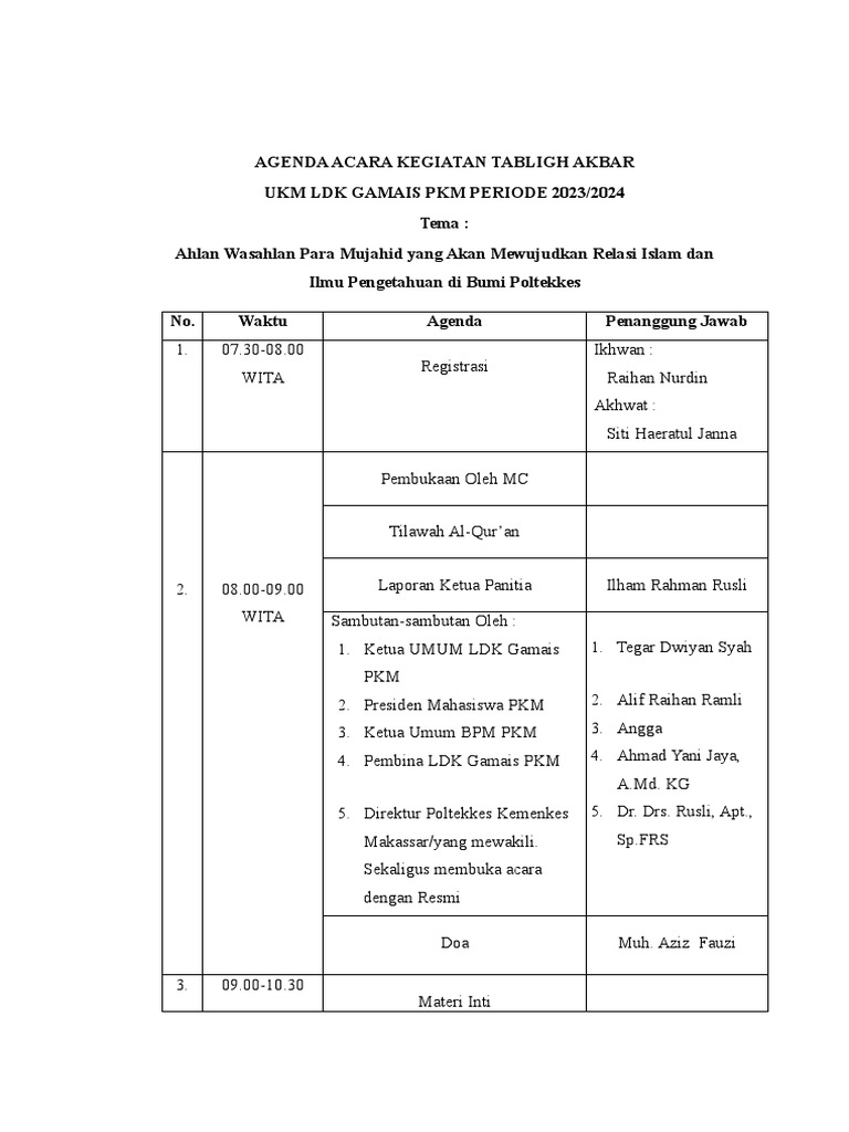 Susunan Acara Tabligh Akbar | PDF