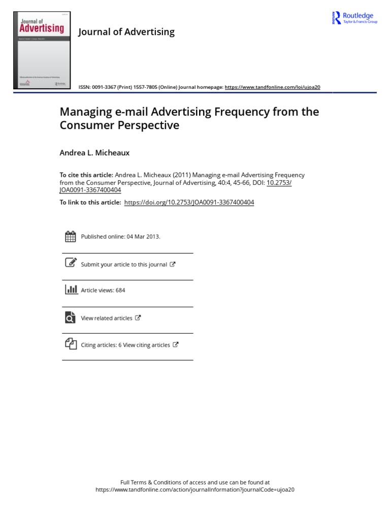 Managing E-Mail Advertising Frequency From The Consumer Perspective ...