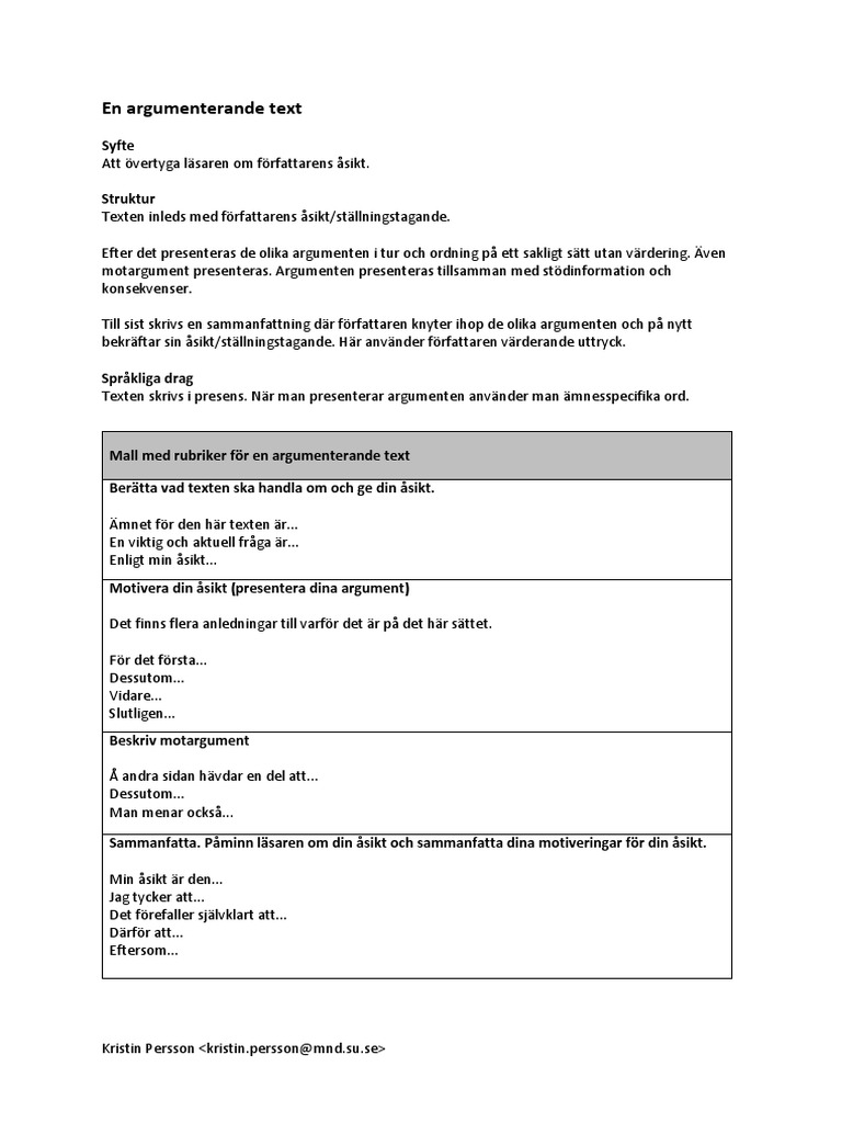 Argumenterande Text Matris Utformad Av Kristin Persson MND | PDF