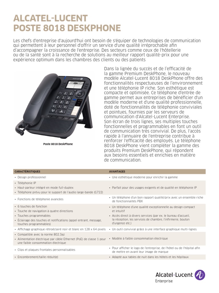 8018 Deskphone Datasheet FR | PDF