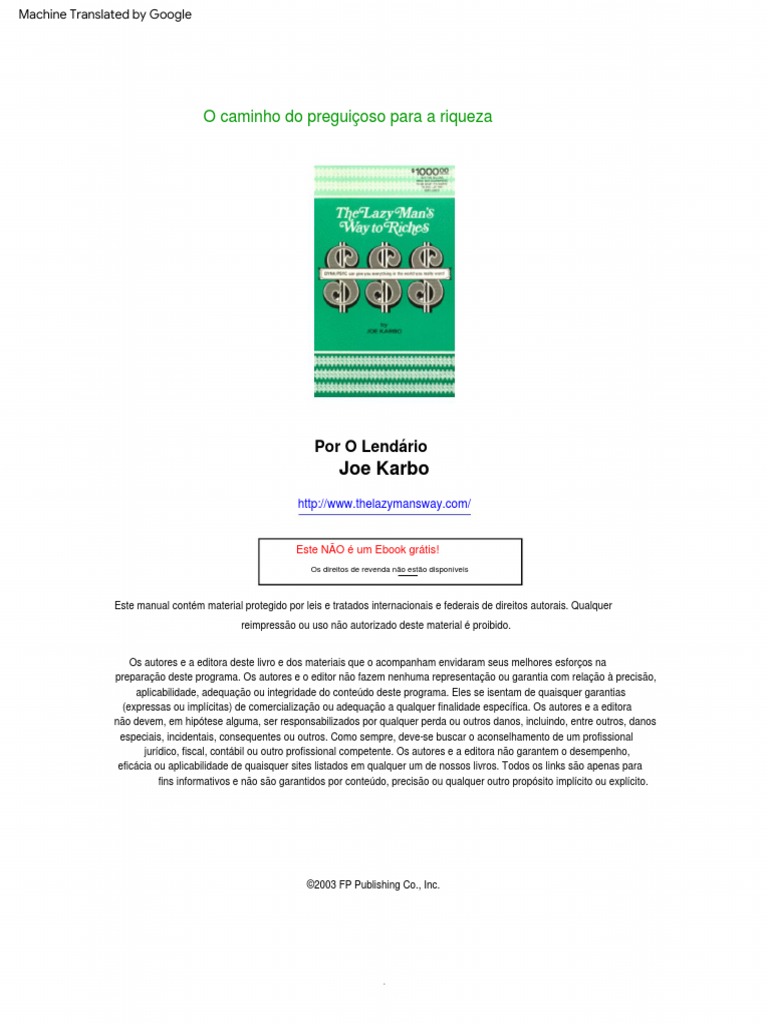 The Lazy Man - S Way To Riches - Joe Karbo - Português | PDF