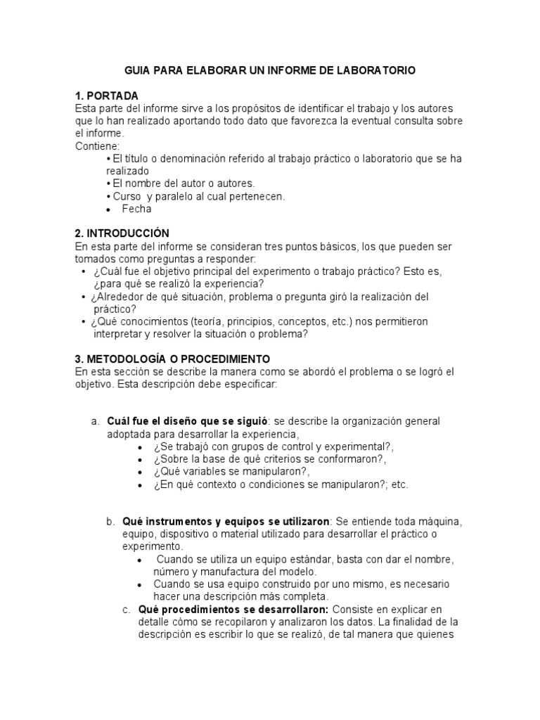Guia Para Elaborar Un Informe De Laboratorio Pdf Experimentar