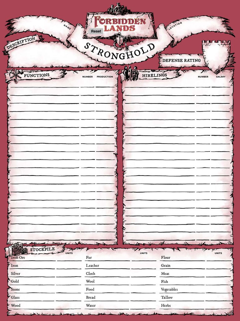 2b.forbidden Lands Stronghold Sheet Color (Fillable) | PDF