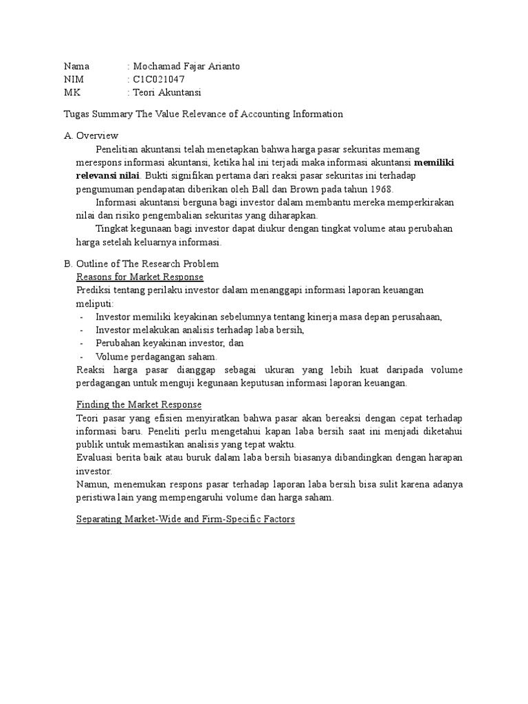 Summary The Value Relevance of Accounting Information | PDF Summary The Value Relevance of Accounting Information | PDF