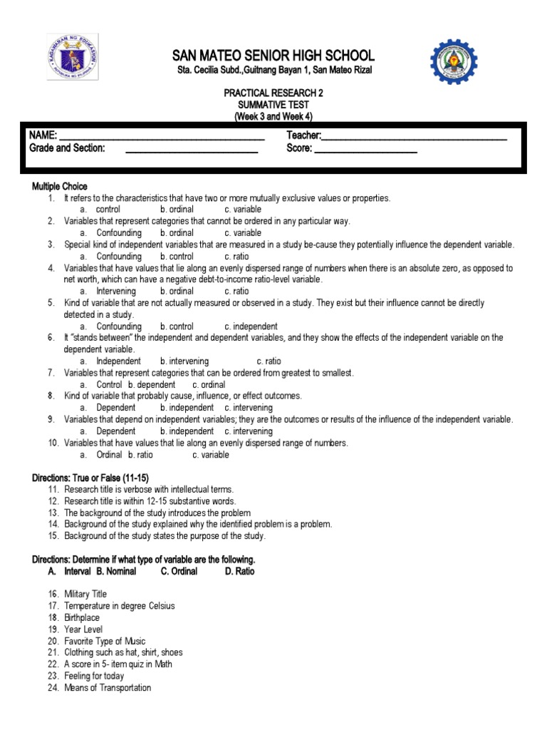 Week 3 4 Summative Test PR2 | PDF | Dependent And Independent Variables ...