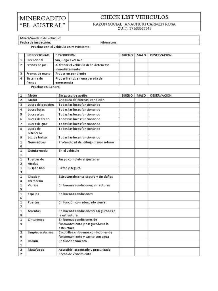 Check List Vehiculos | PDF | Bienes manufacturados | Vehículos de ruedas