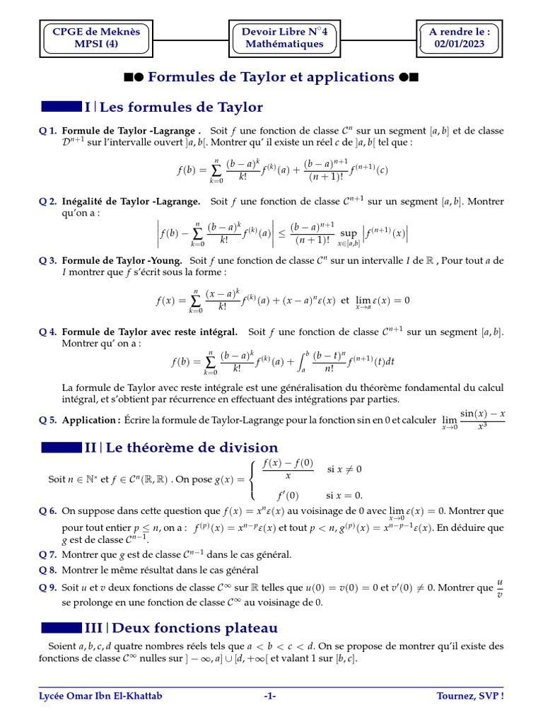 Formule de Taylor | PDF | Limite (mathématiques) | Intervalle ...