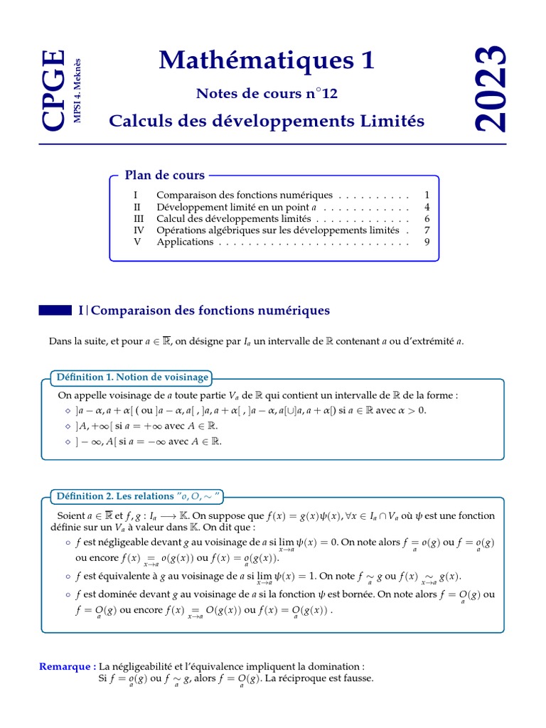 Developpement Limite Cours1 | PDF | Asymptote | Courbe
