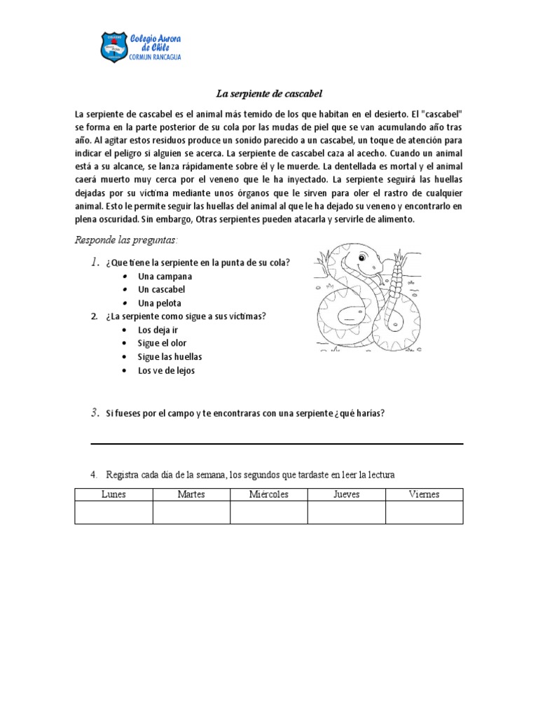 La serpiente de cascabel Lectura domiciliaria | PDF