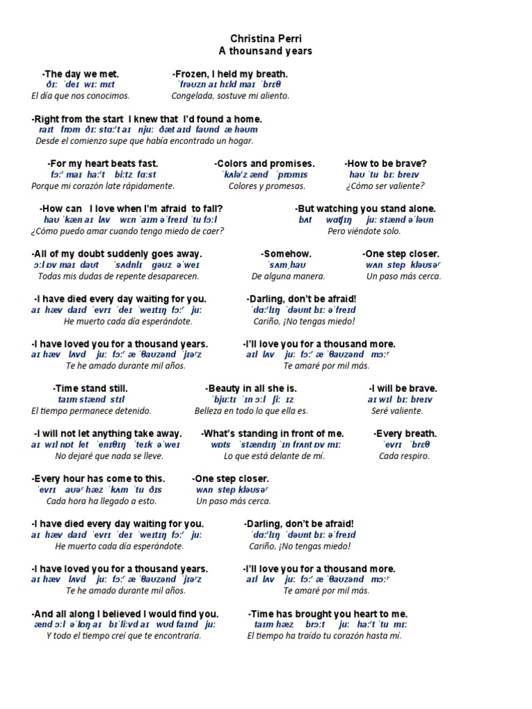 Letra y pronunciación de "A Thousand Years" | PDF | Música grabada ...
