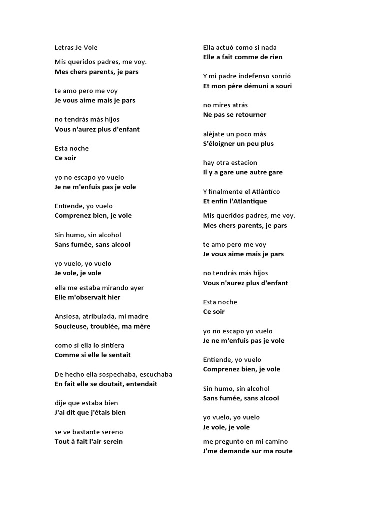 Letras Je Vole | PDF