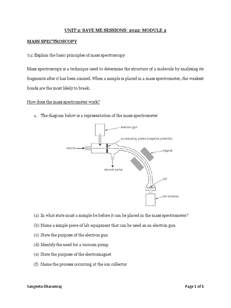 Unit 2 - Module 2 - Save Me - 2022 - Mass Spec 2 | PDF | Mass Spectrometry | Spectroscopy