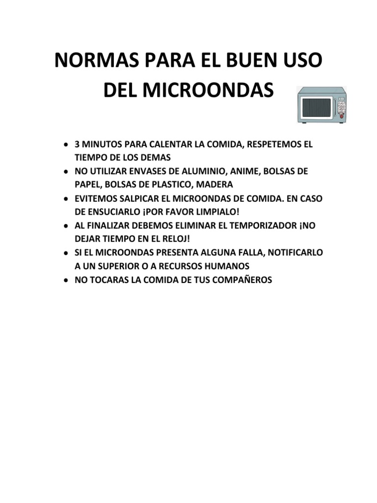 NORMAS PARA EL BUEN USO DEL MICROONDAS | PDF
