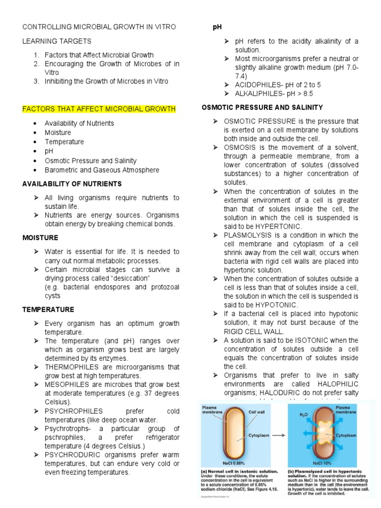 CONTROLLING MICROBIAL GROWTH IN VITRO | PDF | Growth Medium | Osmosis