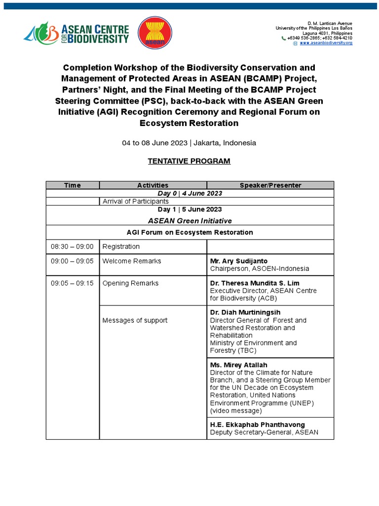 (Rev-31May) BCAMP Closing Tentative Program | PDF | Biodiversity | Environmental Conservation