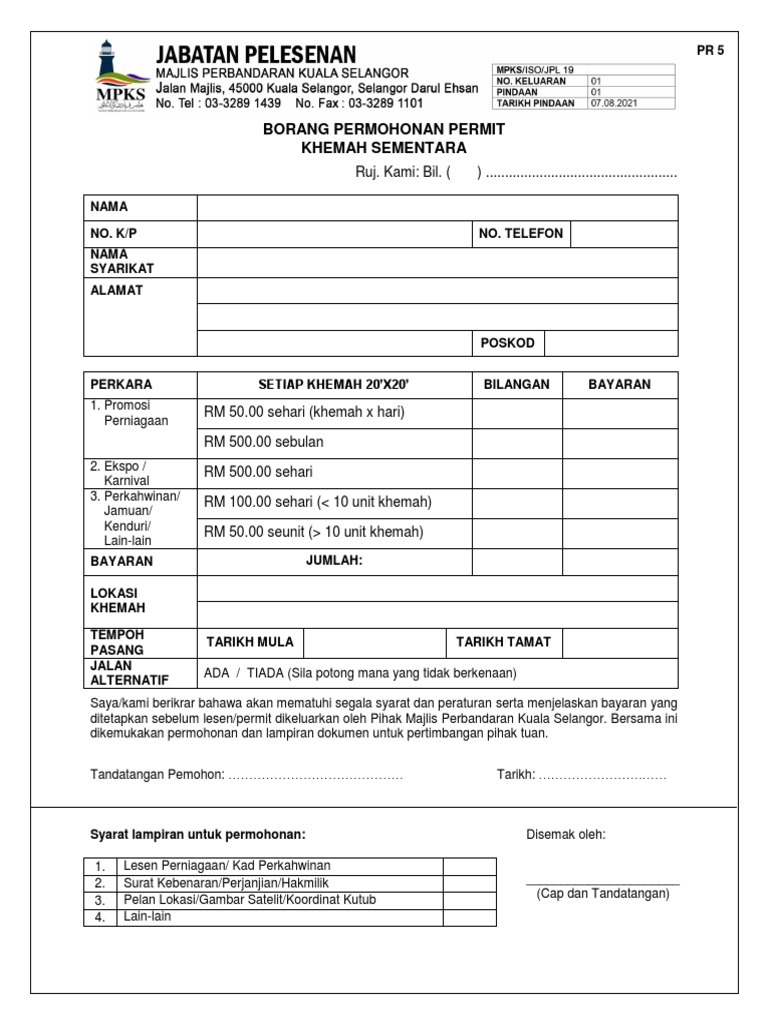 Borang Permit Khemah Sementara | PDF