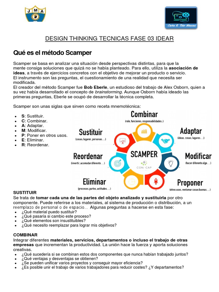 Design Thinking Tecnicas Fase 03 Idear Scamper | PDF | Economias