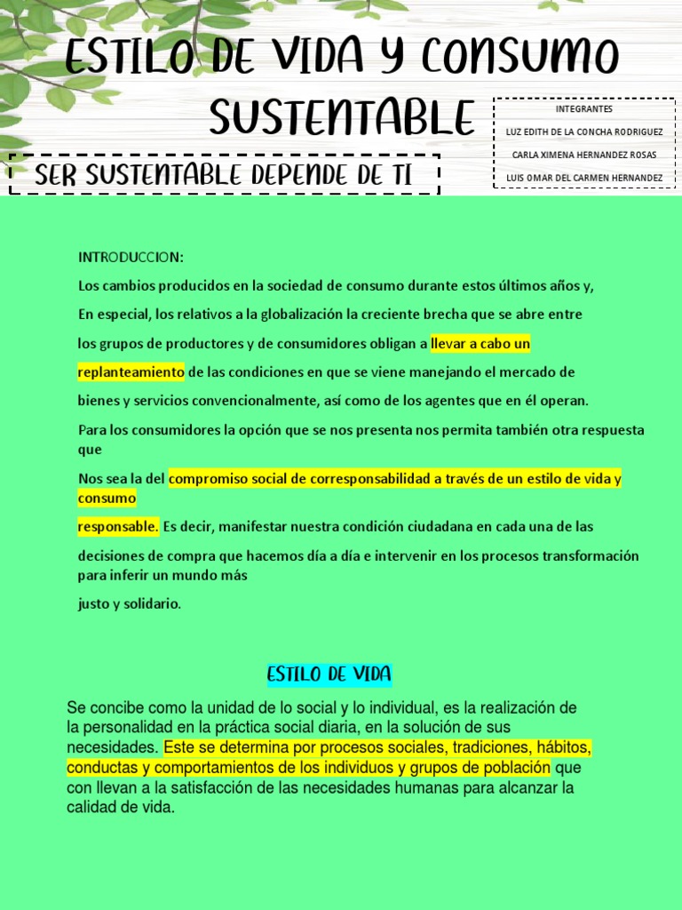 Exposicion estilo de vida y consumo sustentable | PDF | Consumo (economía) | Sustentabilidad
