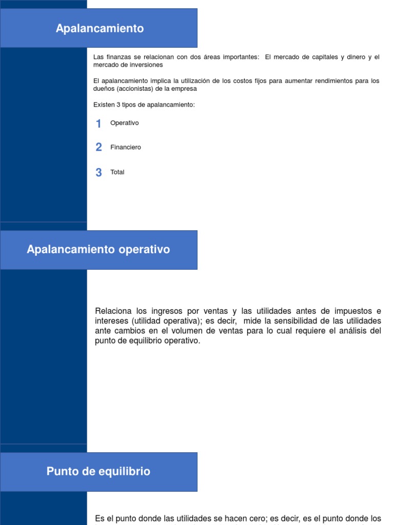 PUNTO DE EQUILIBRIO APALANCAMIENTO OPERATIVO, FINANCIERO Y TOTAL Imprimir Este | PDF ...