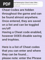 RDR2 Complete Cheat Codes List | PDF | Gaming | Video Games