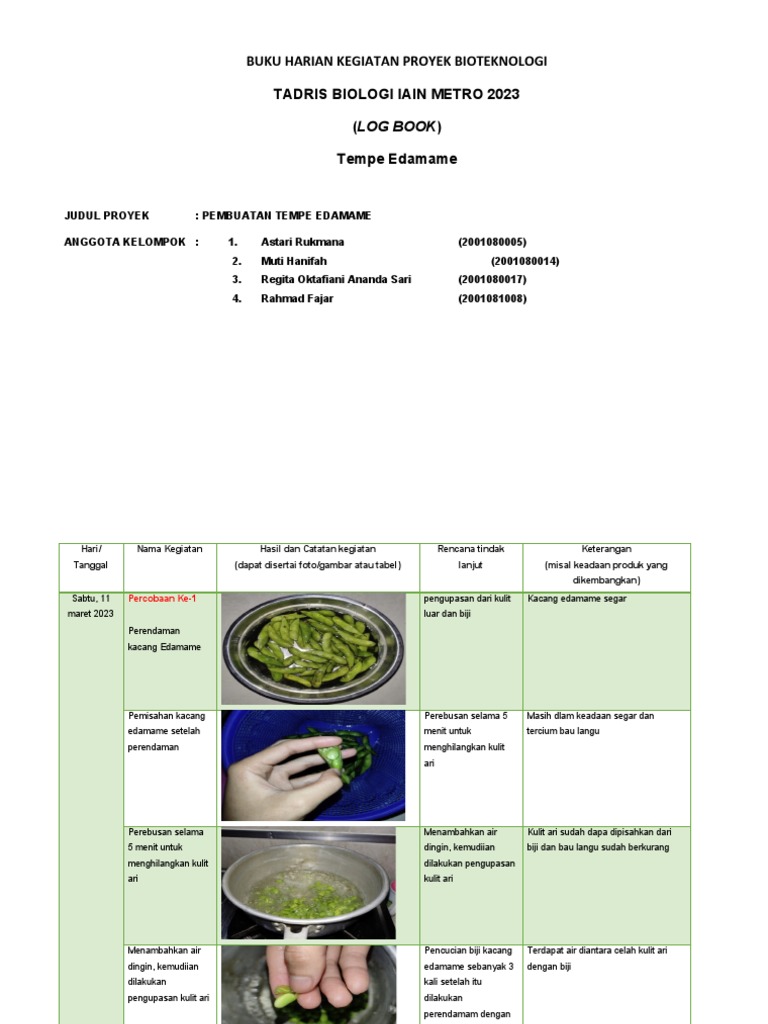 TEMPE EDAMAME (JURNAL PEMBUATAN TEMPE EDAMAME KELOMPOK 4) | PDF