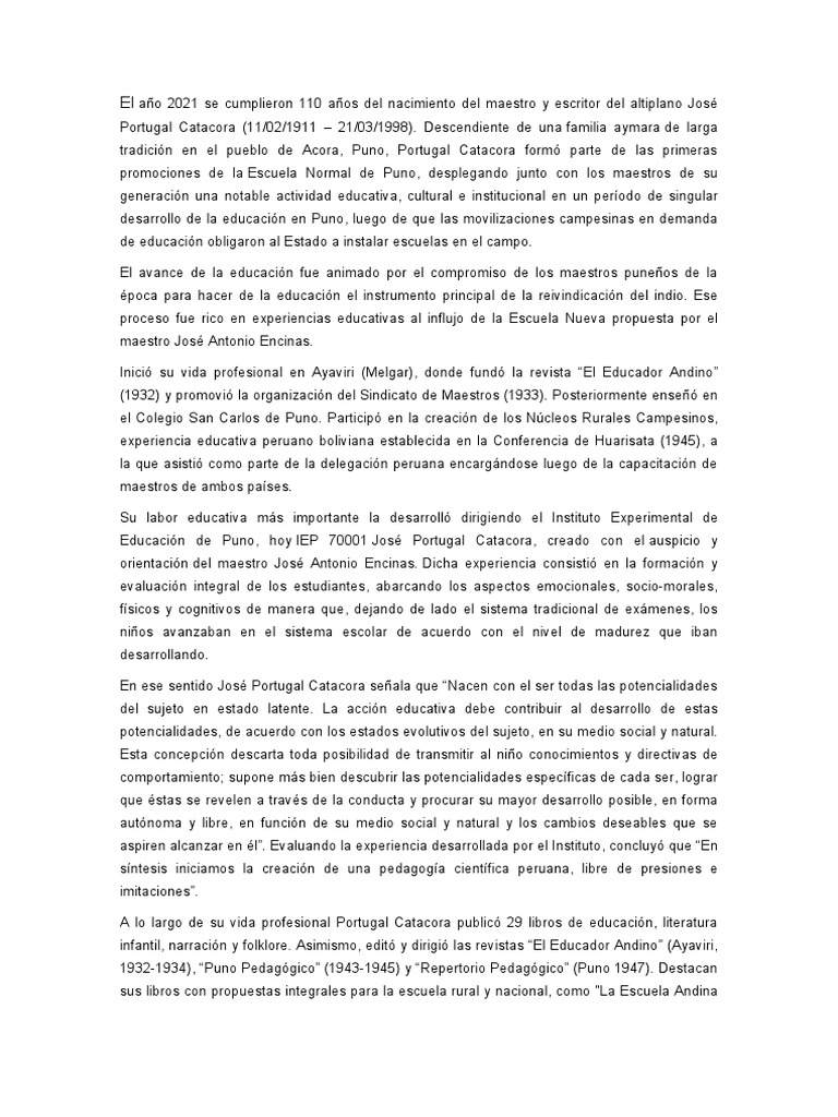 Biografía de José Portugal Catacora | PDF | Historia