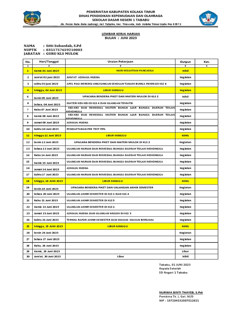 Lkh-Bln-Juni-2023 Sitti Subaedah Beddu S | PDF