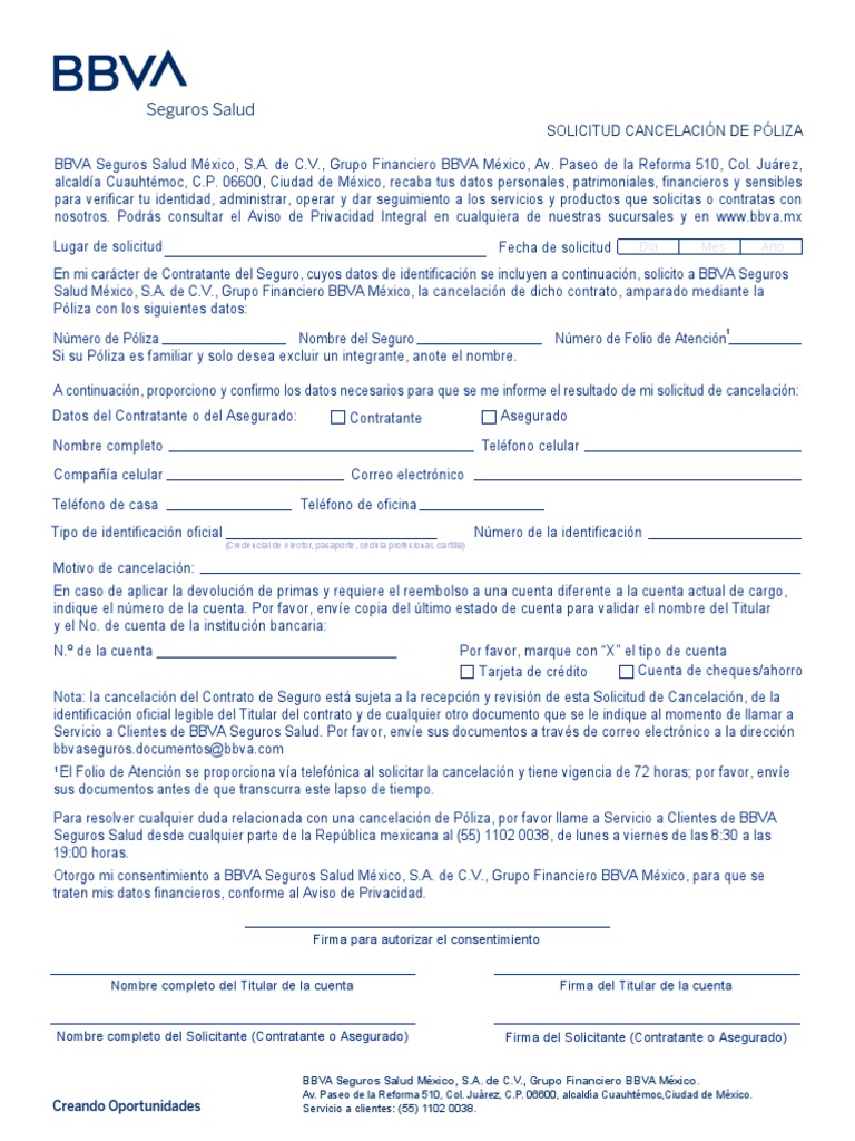 Solicitud de Cancelación de Póliza BBVA | PDF | Seguro