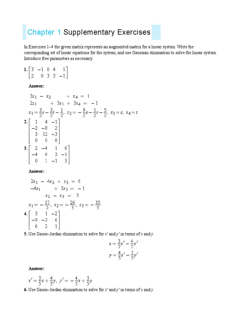 Chapter 1 Supplementary Exercises | PDF | System Of Linear Equations ...