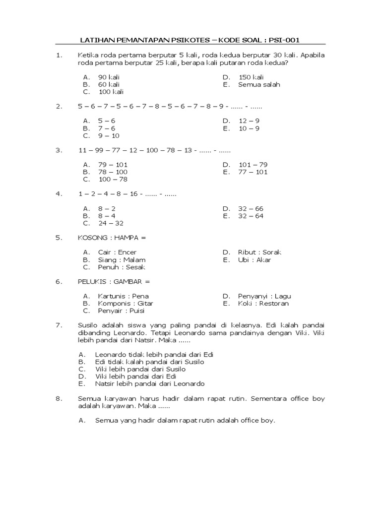 Soal Uji Psi #1 | PDF