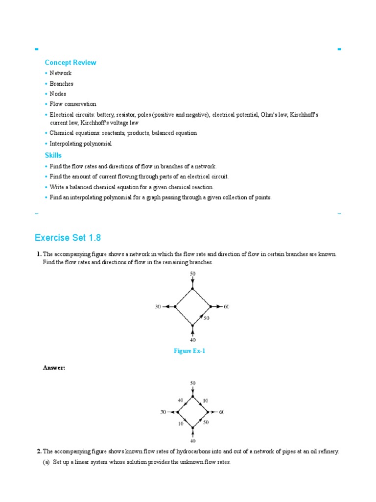 Exercise Set 1.8 | PDF | Equations | Electrical Network