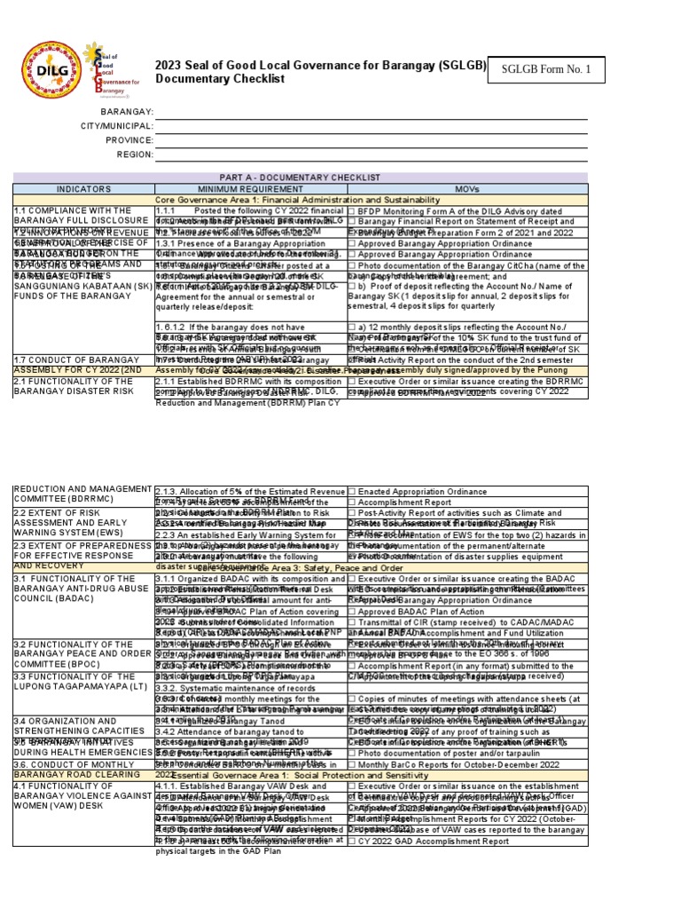(Final) 2023 SGLGB Form 1-Documentary Checklist | PDF