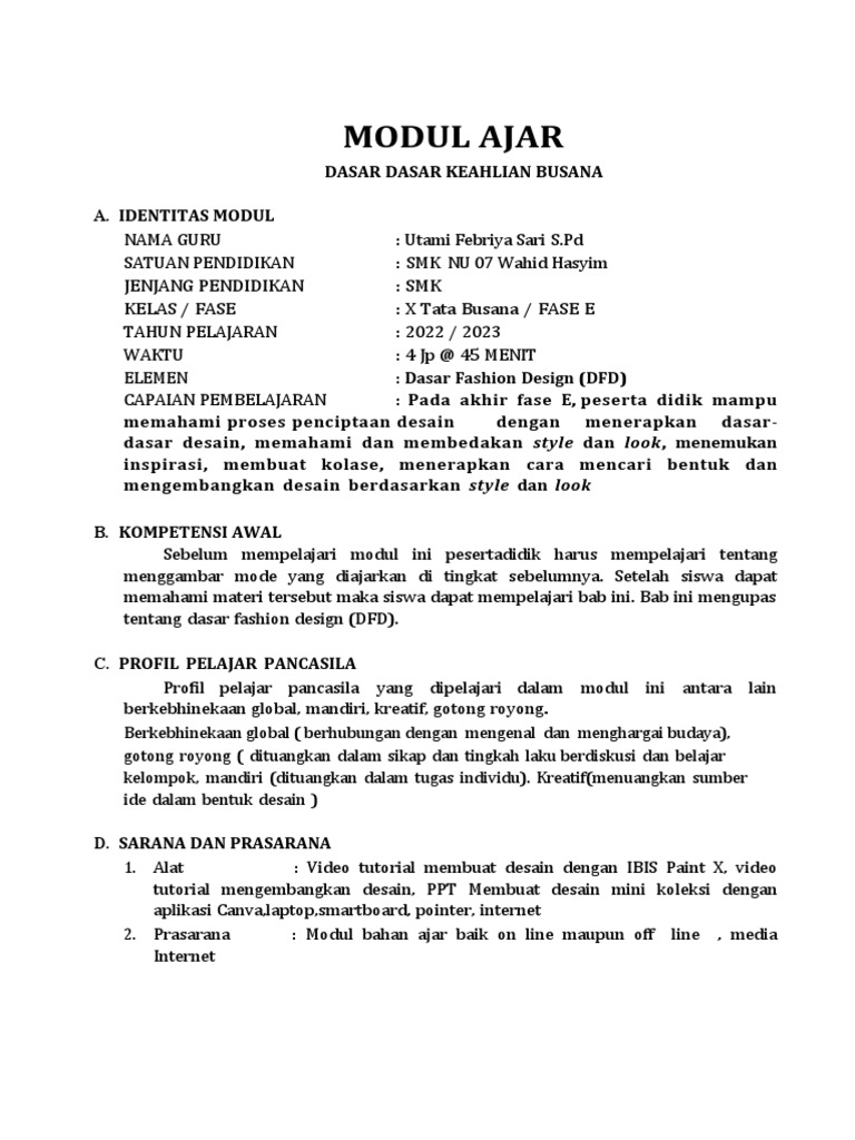 Modul Dasar Keahlian Busana | PDF | Ilmu Sosial | Seni
