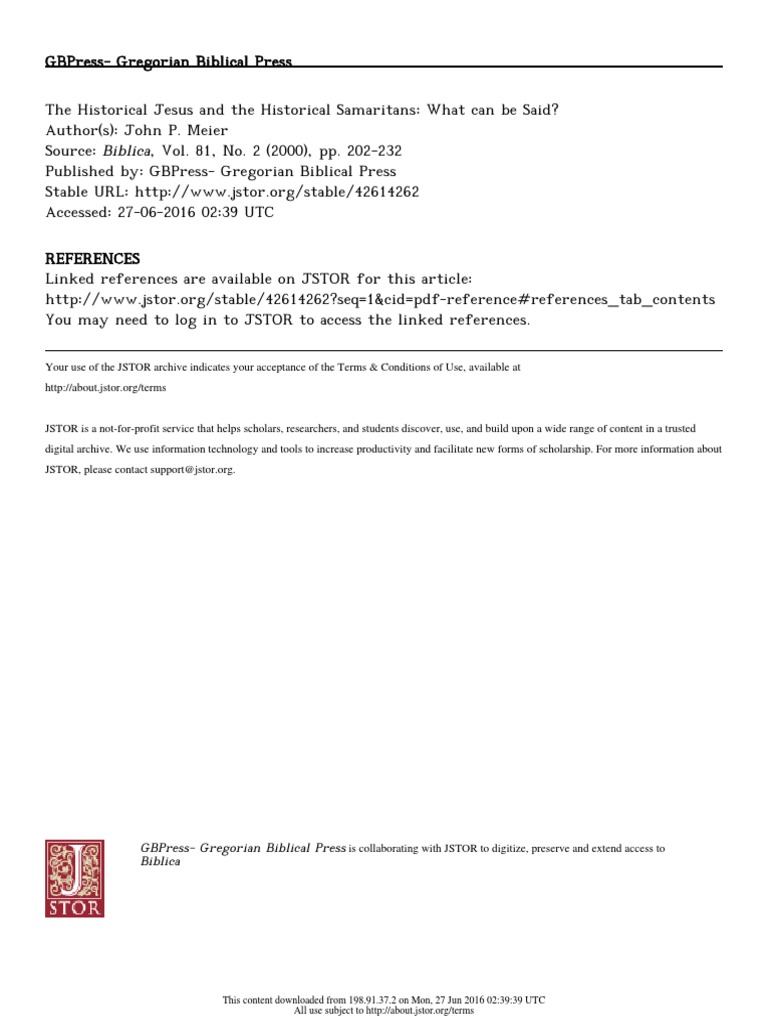 John P. Meier (2000) - The Historical Jesus and The Historical Samaritans. What Can Be Said ...