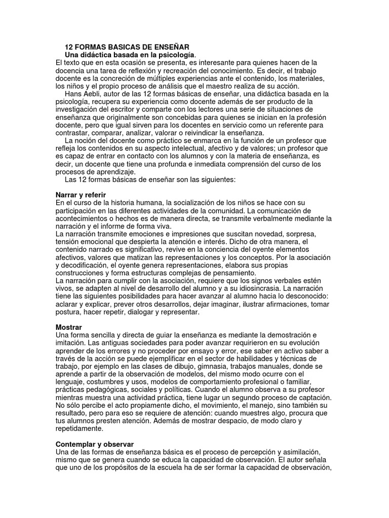 12 Formas Basicas de Enseñar | PDF | Enseñando | Pensamiento