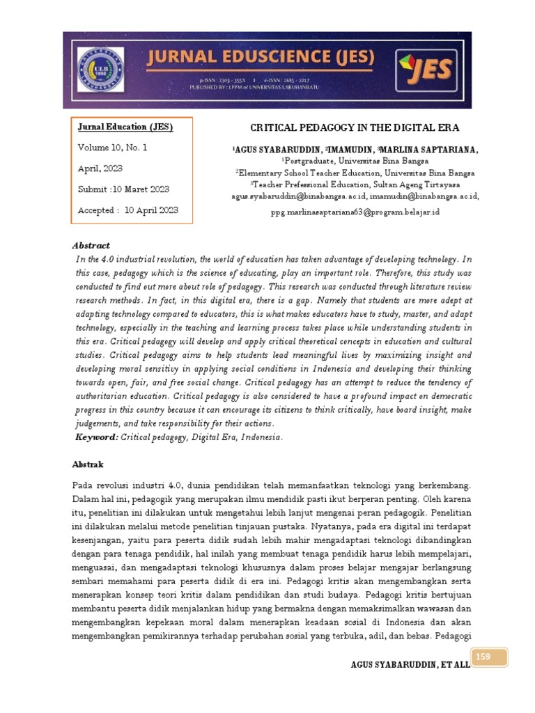 Critical Pedagogy In The Digital Era Pdf Pedagogy Teachers