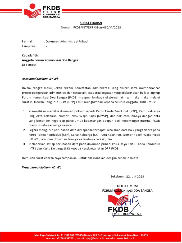 Surat Edaran Anggota FKDB | PDF