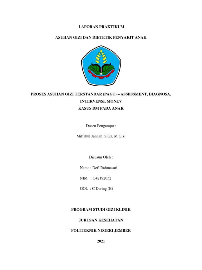 Lporan Praktikum PAGT Penyakit DM Tipe 1 Anak | PDF