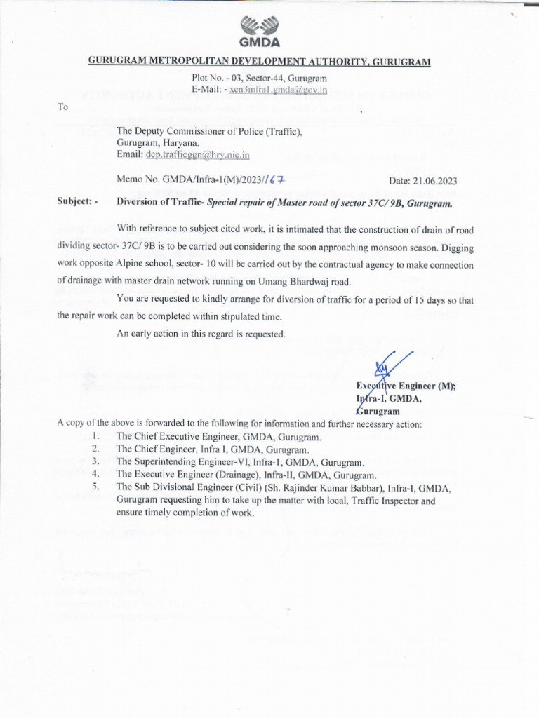 Letter to DCP Diversion of Traffic | PDF