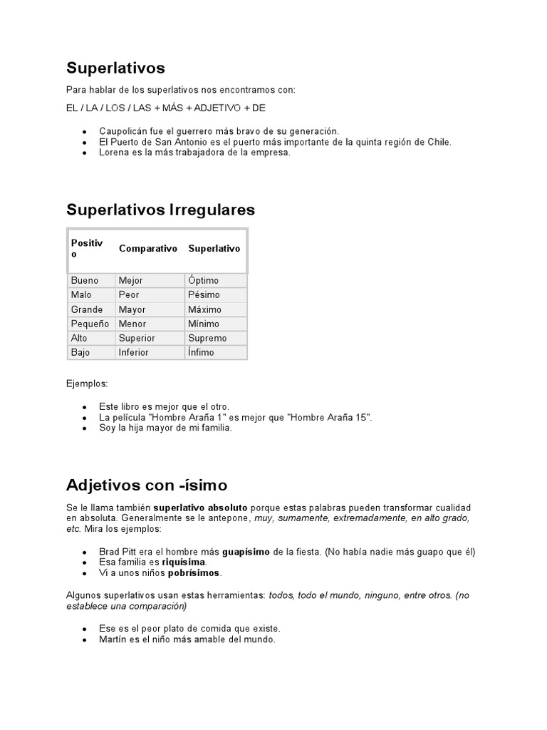 Guía de Superlativos en Español | PDF