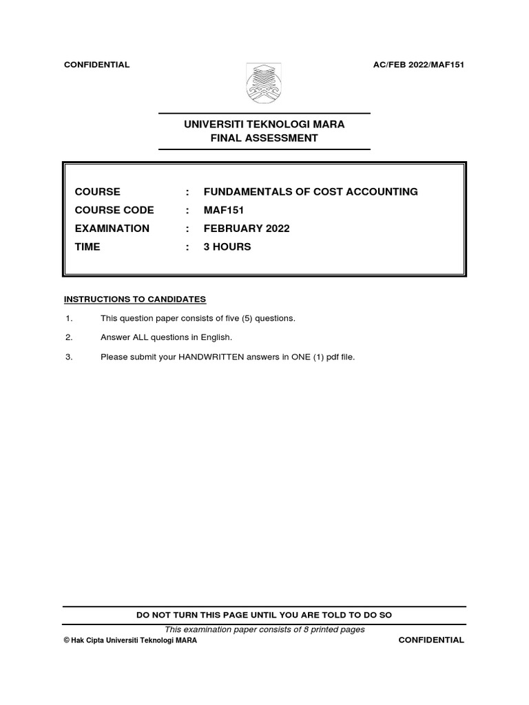 FACULTY_ACCOUNTANCY_2022_SESSION 1 - DIPLOMA_MAF151 | PDF
