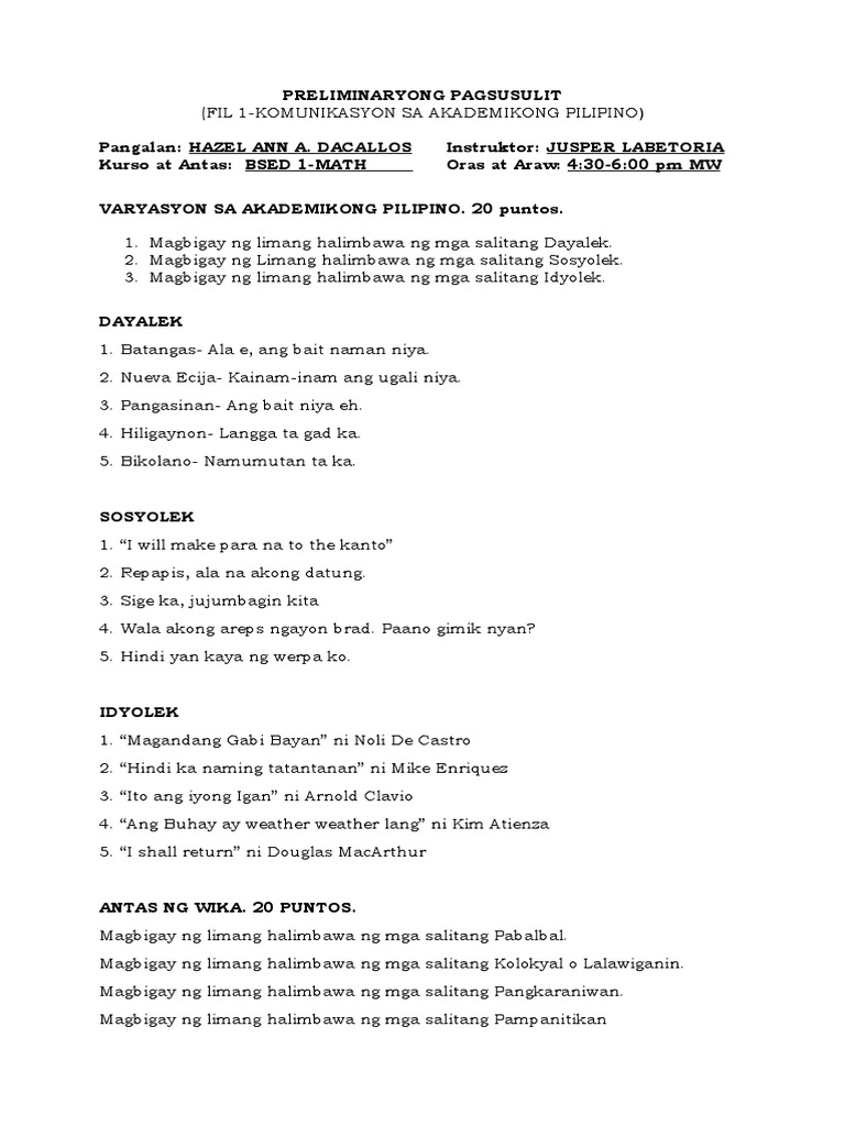 Filipino Pre Lim | PDF