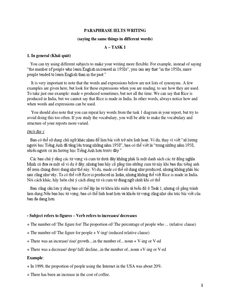 IELTS Writing Task 1 Paraphrasing Guide | PDF | Foreign Language Studies
