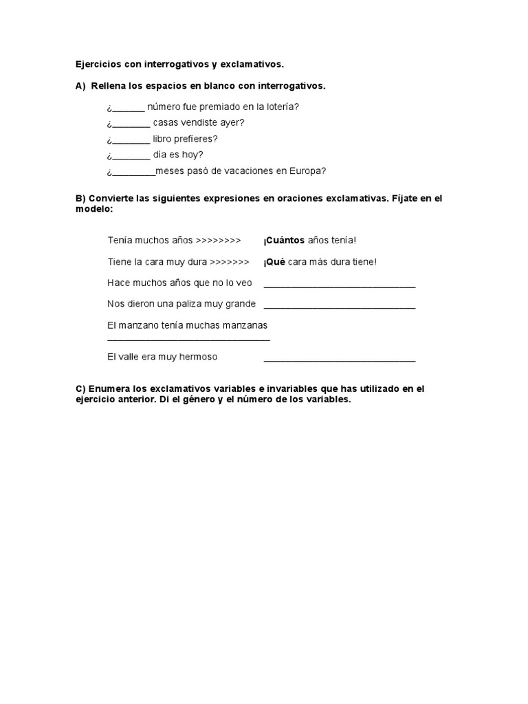 Ejercicios de Interrogativos y Exclamativos | PDF