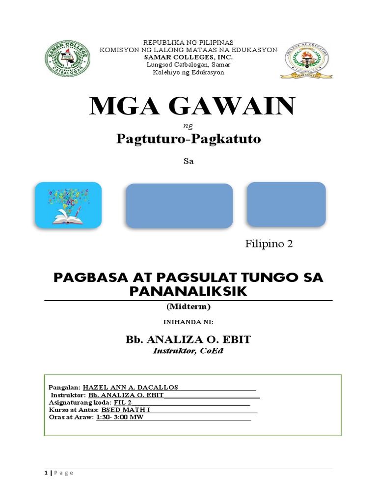 Mga Gawain Sa Midterm Pagbasa at Pagsulat Tungo Sa Pananaliksik | PDF