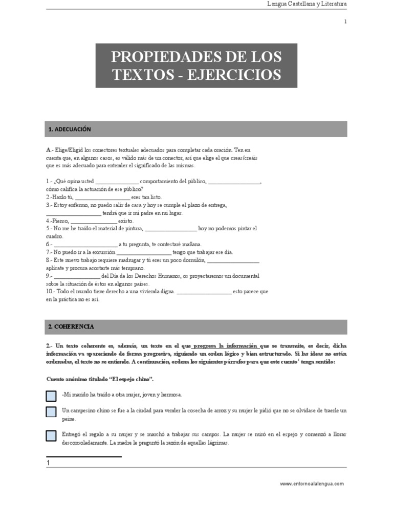 EJERCICIOS - PROPIEDADES TEXTUALES | PDF | Lingüística