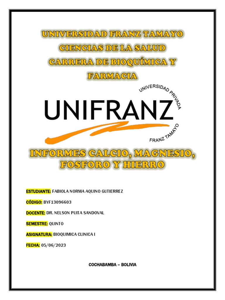 Informes Bioquimica Clinica Hito 4 Final | PDF | Hierro | Calcio
