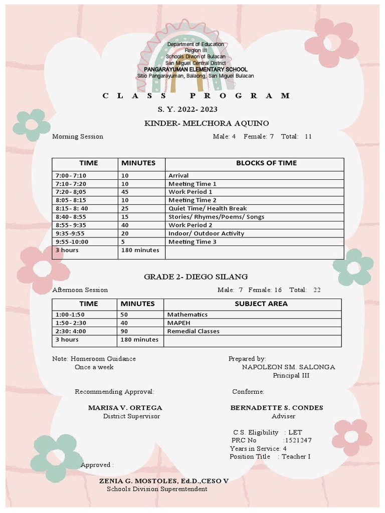 Class Program | PDF | Schools | Educational Institutions