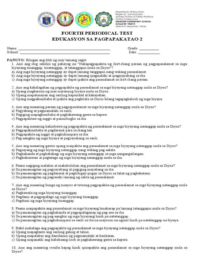 Esp 2 Periodical Test Quarter 4 | PDF