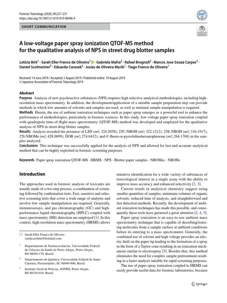 A Low-Voltage Paper Spray Ionization QTOF-MS Method For The Qualitative ...